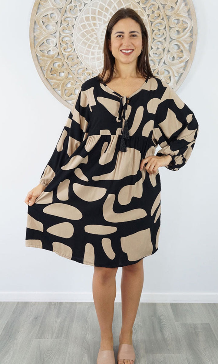 Rayon Dress Avocado Abtract Geo, More Colours – Azure Beach and Resort Wear