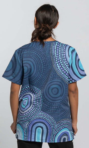 Aboriginal Art Ladies Three Pocket Scrub Top Our Future, Together ...