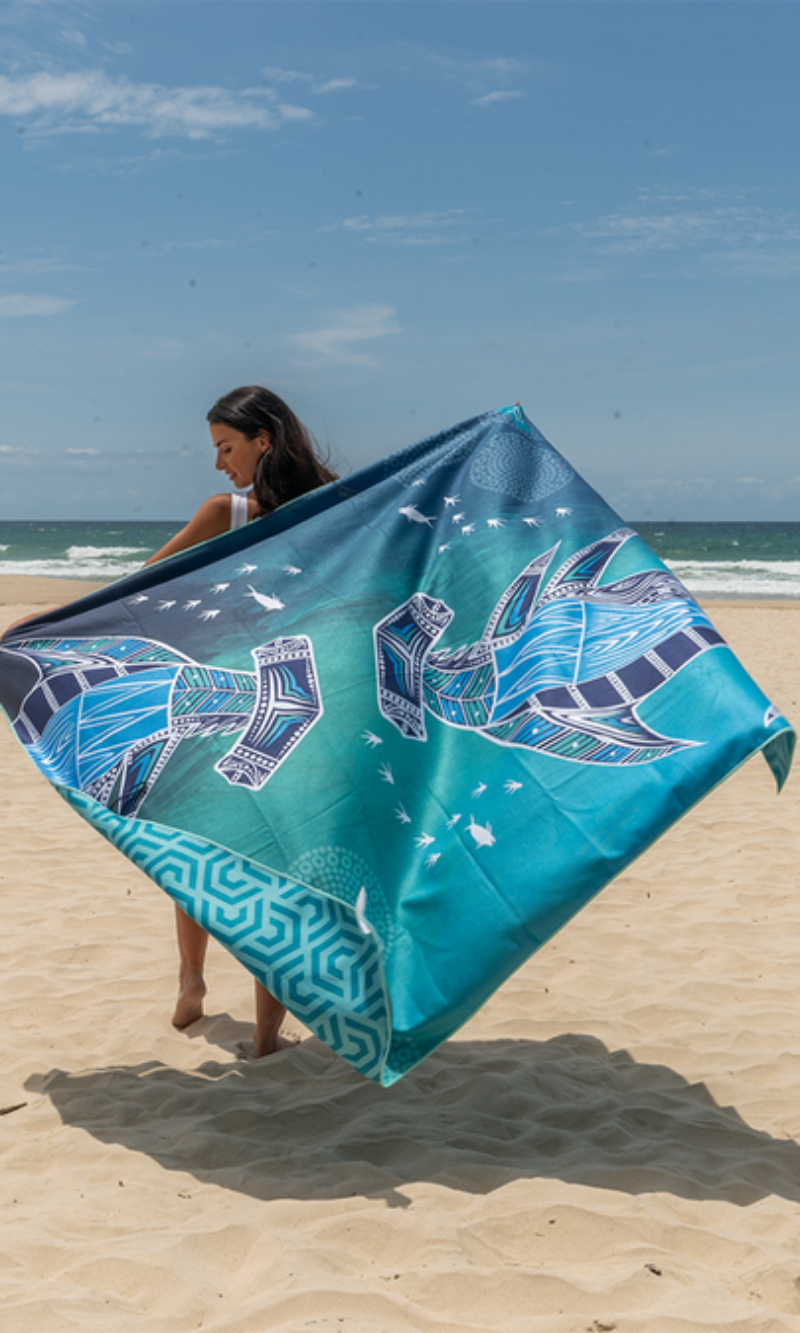 Aboriginal Art Beach Towel Sand Free Hammerhead School (160x160 ...