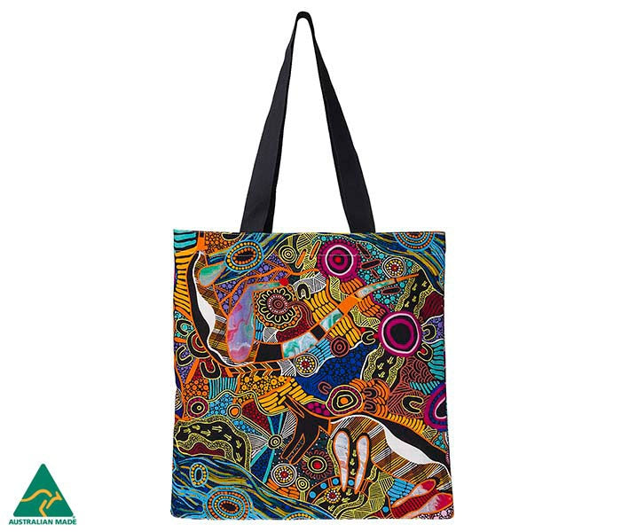 Aboriginal Art Tote Bag Justin Butler – Azure Beach and Resort Wear