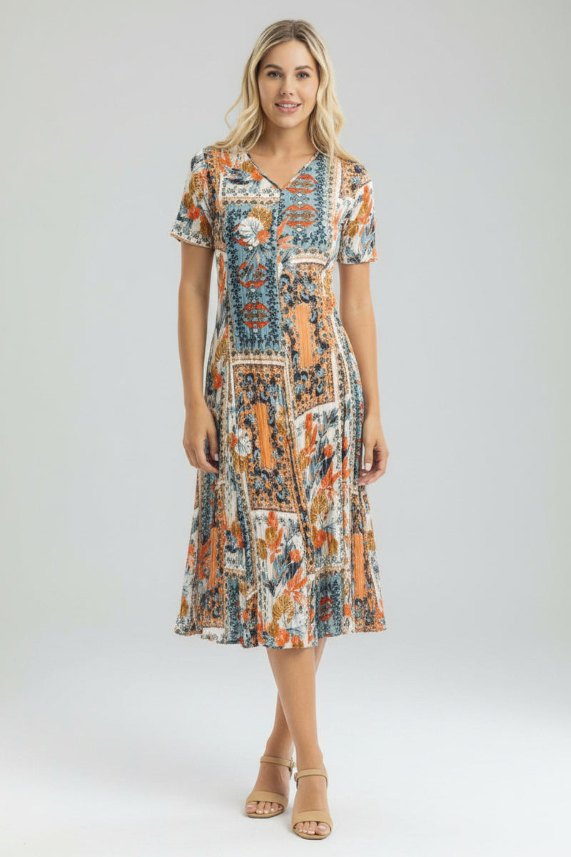 Crinkle Rayon Dress Godet Short Sleeve Kauai – Azure Beach and Resort Wear