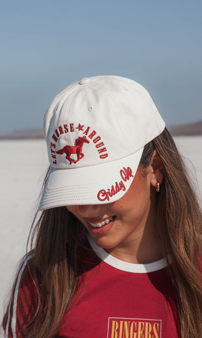 Lets Horse Around Baseball Cap Off White – Azure Beach and Resort Wear