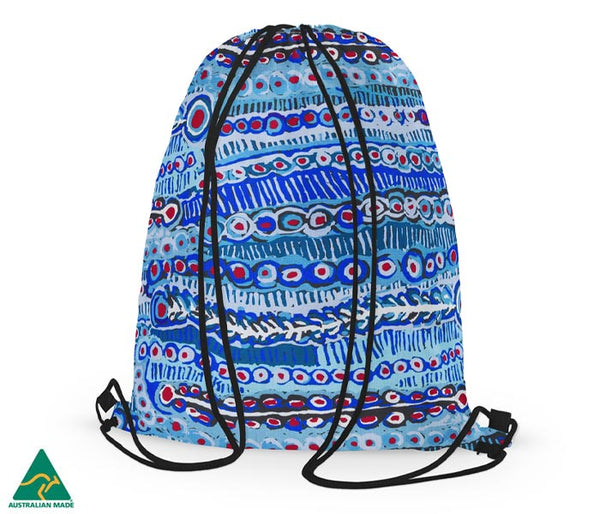 Aboriginal Art Drawstring Bag Murdie Morris Blue – Azure Beach and ...