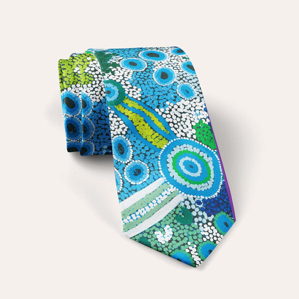 Aboriginal Art Necktie Set Coastal Dreaming – Azure Beach and Resort Wear