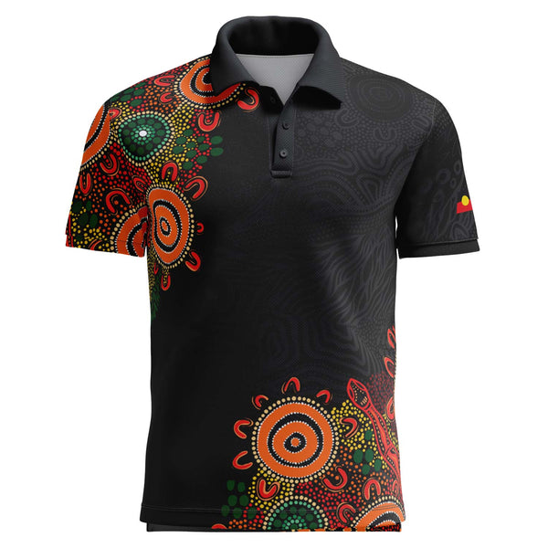 Aboriginal Art Unisex Polo Eternal Earth – Azure Beach and Resort Wear
