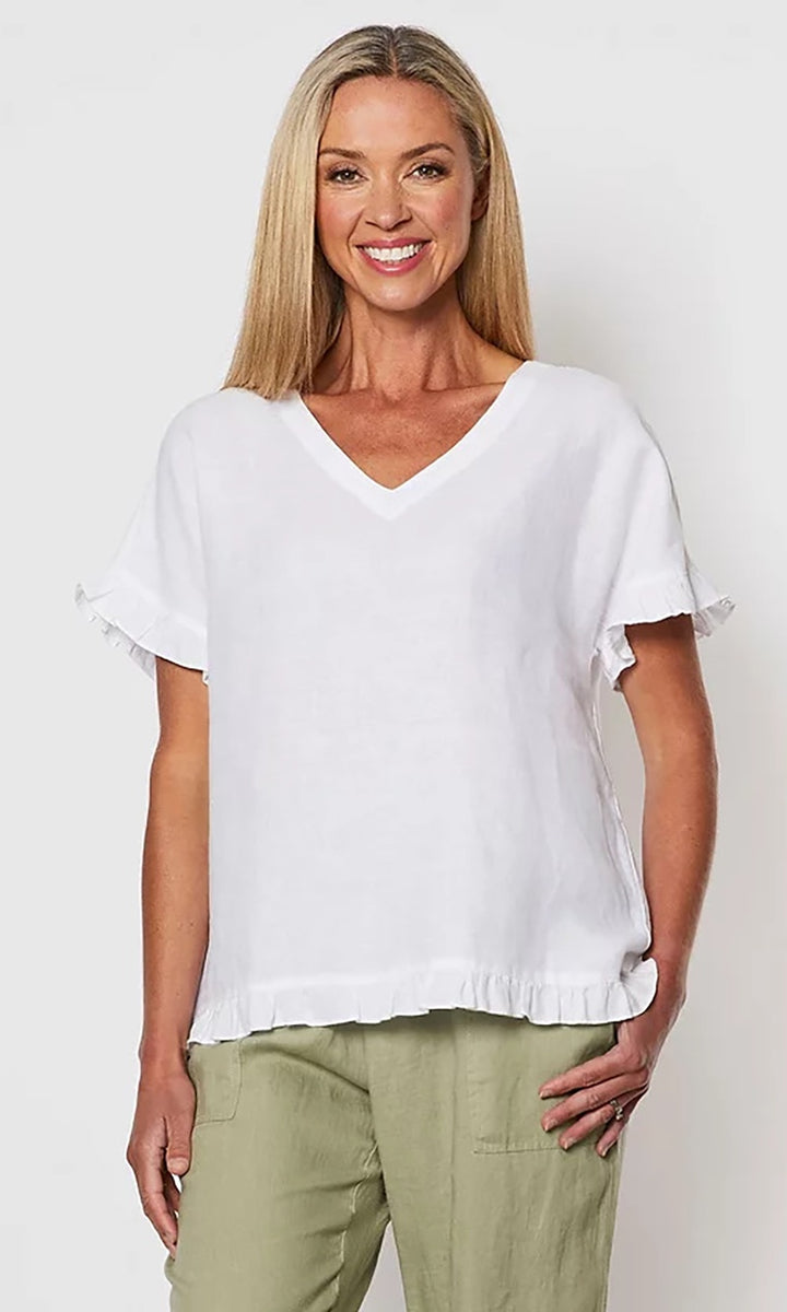 Linen Top Alex Ruffle, More Colours – Azure Beach and Resort Wear