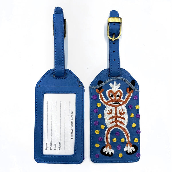 Aboriginal Art Leather Luggage Tag Embroidered by Cedric Varcoe – Azure ...