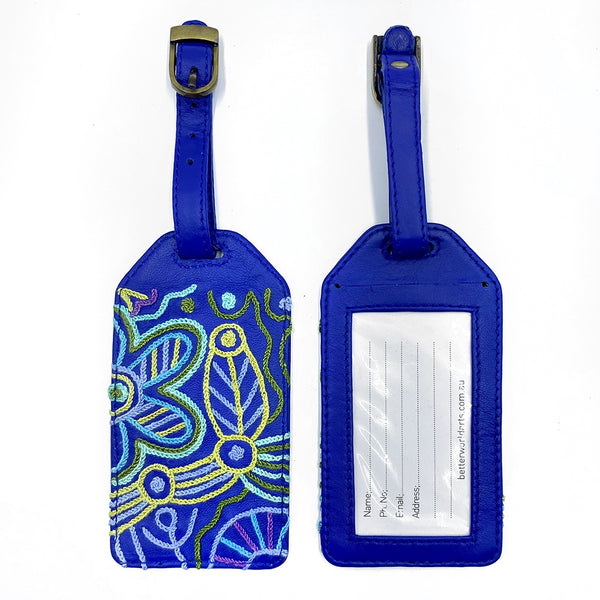 Aboriginal Art Leather Luggage Tag Embroidered Cedric Varcoe – Azure ...