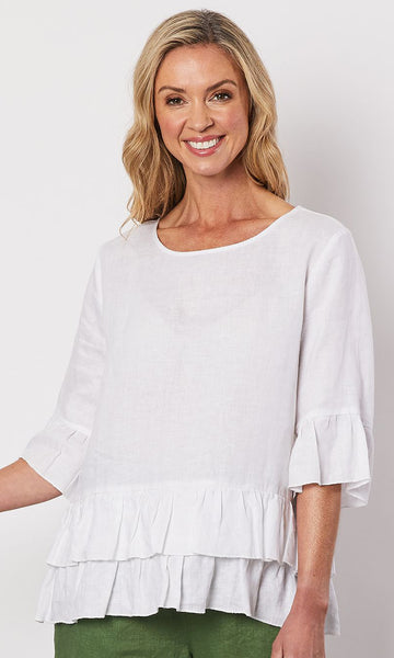 Linen Top Double Frill Hem, More Colours – Azure Beach and Resort Wear