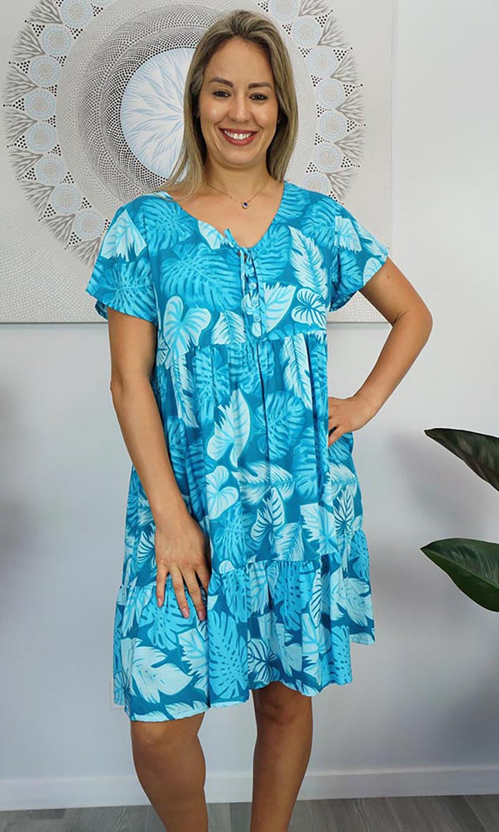 Rayon Dress Kiki Leaves, More Colours – Azure Beach and Resort Wear